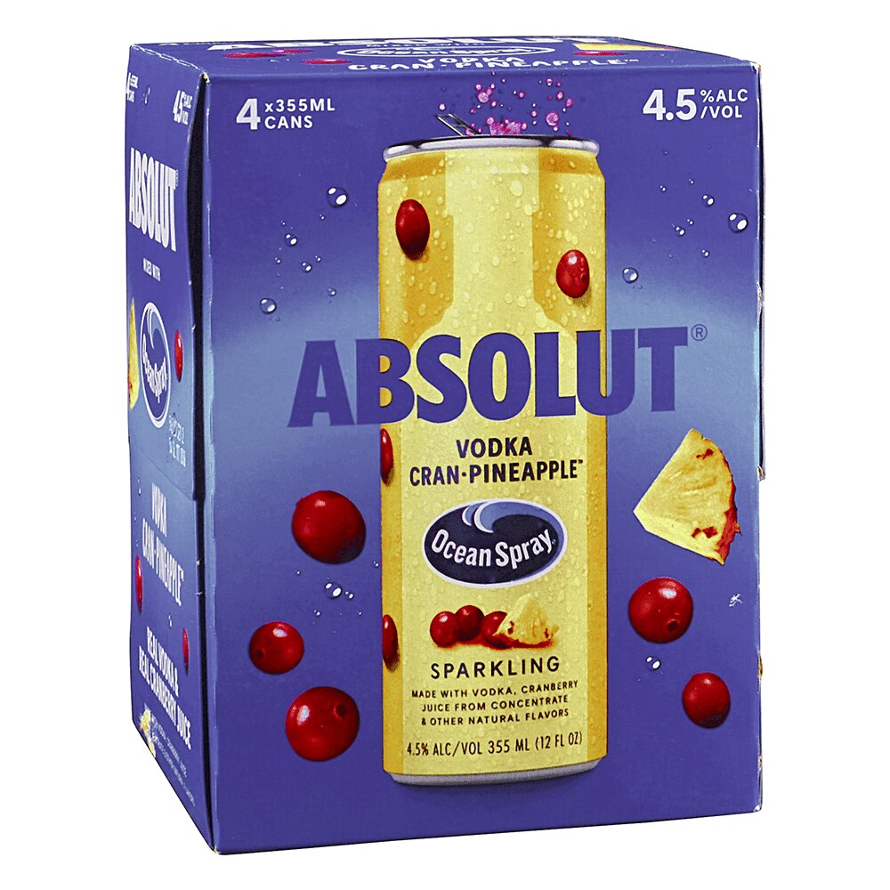 Absolut Ocean Spray Cran Pineapple Cocktail 4pk 12 oz Cans - Applejack